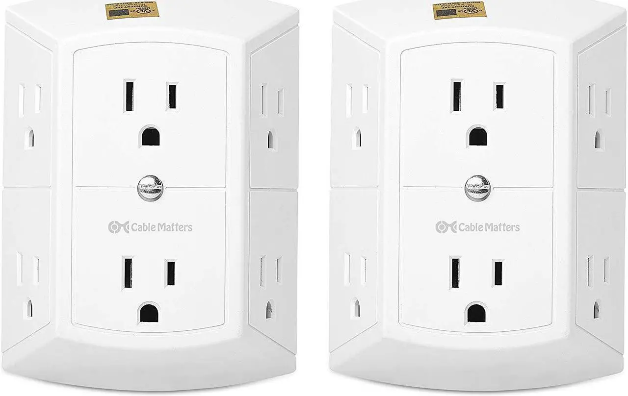 Cable Matters 2-Pack Three Sided 6 Outlet Wall Tap (6 Outlet Wall ...
