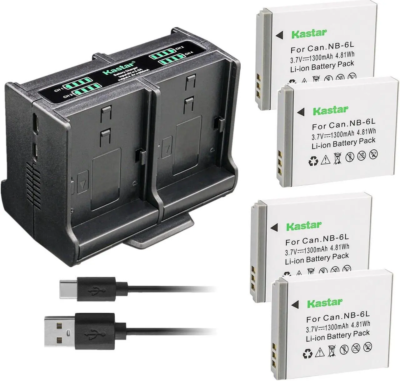 Kastar 4-Pack Battery and Quadruple Charger Compatible with CAME-TV KUMINIK8 Duplex Digital ...