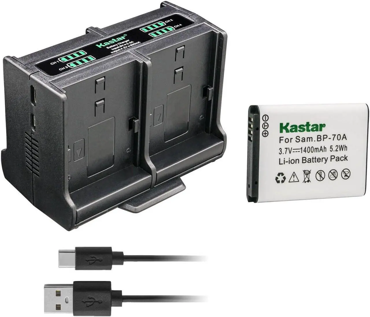 Kastar 1-Pack BP-70A Battery and Quadruple Charger Compatible with Samsung ES78, ES80, ES81 ...