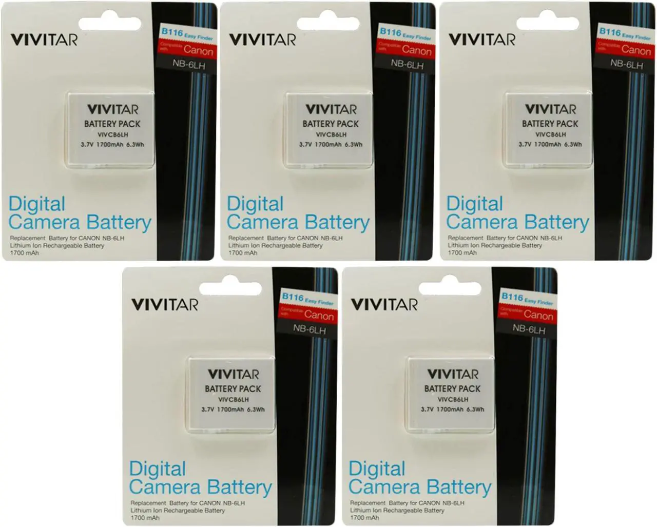 5x Vivitar NB-6L / NB-6LH Ultra High Capacity Replacement Battery for ...