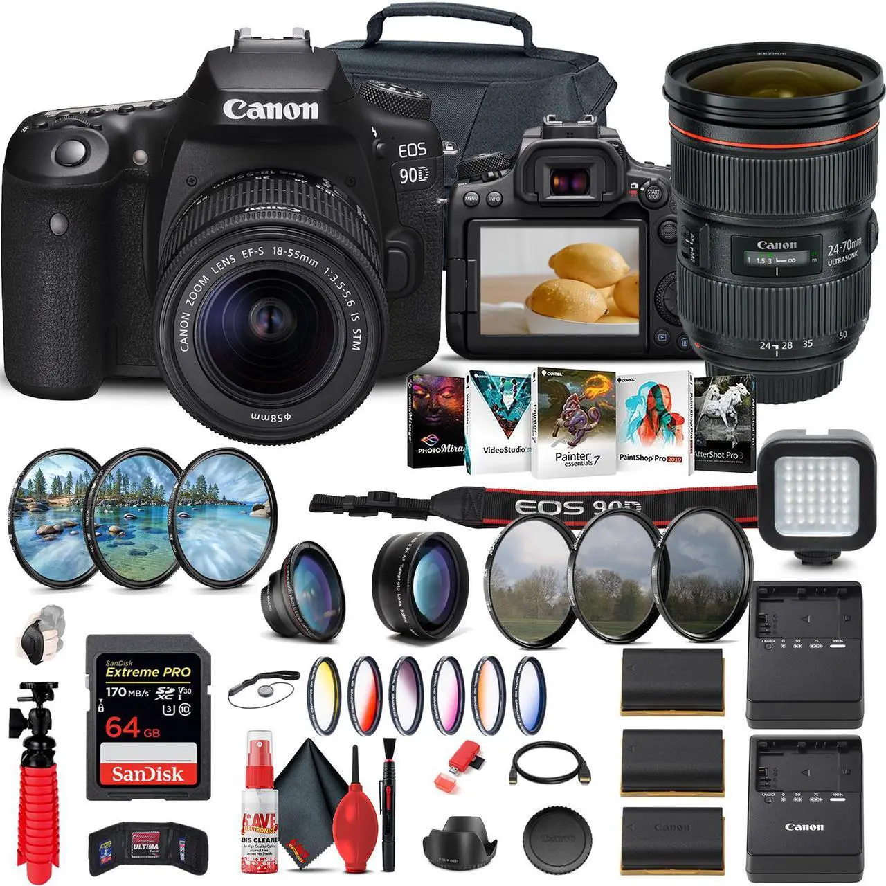 Canon EOS 90D DSLR Camera with 18-55mm Lens (3616C009) + Canon EF 24 ...