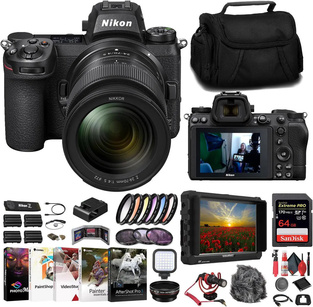 Nikon Z7 II Mirrorless Camera W/ 24-70mm f/4 Lens + 4K Monitor + 64GB ...