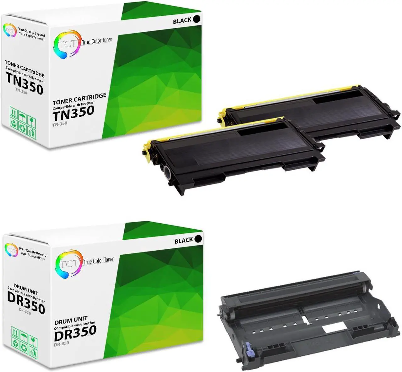 True Color Toner TN350 Toner Cartridge 2 Pack and DR350 Drum Unit ...