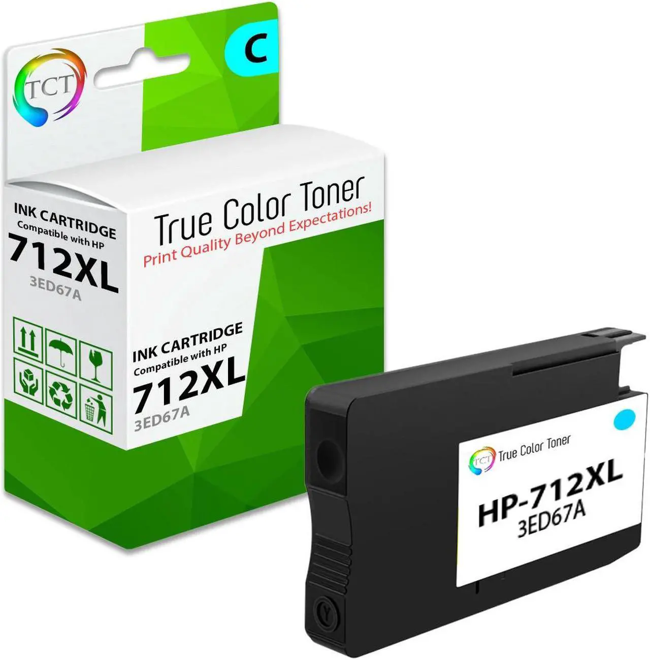 TCT 712XL Cyan Ink Cartridge - Premium Compatible Replacement for HP ...