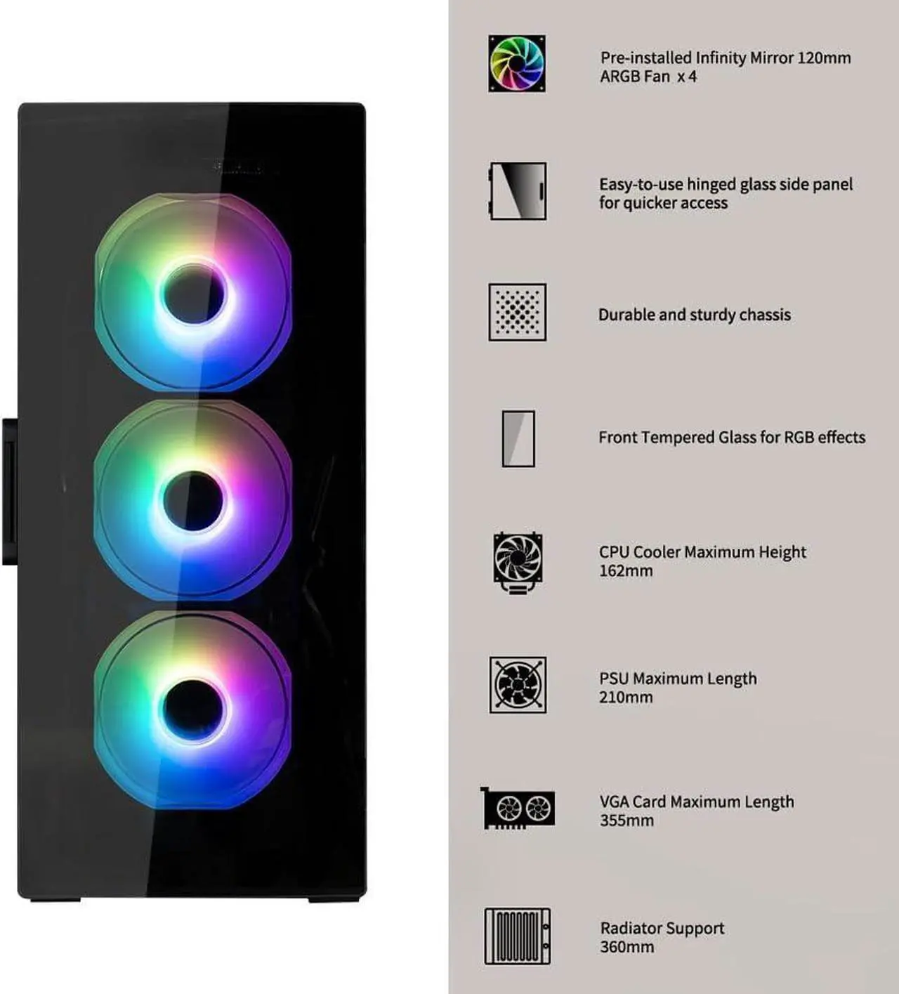Zalman i3 NEO TG ATX Gaming PC Case, Includes 4 x 120mm Infinity Mirror ...