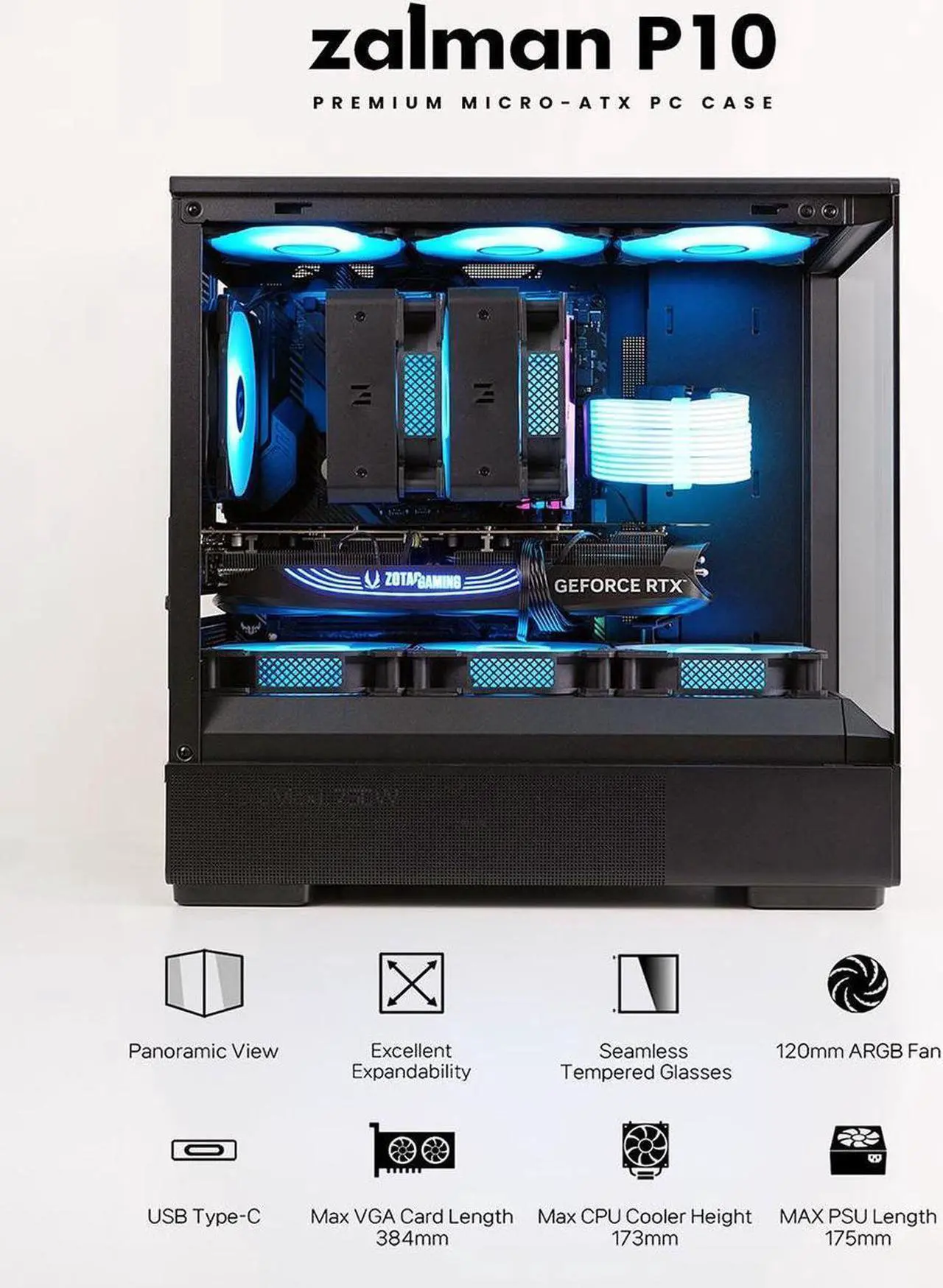 Refurbished: Zalman P10 Micro-ATX mATX Gaming PC Case, 120mm ARGB 4-pin ...