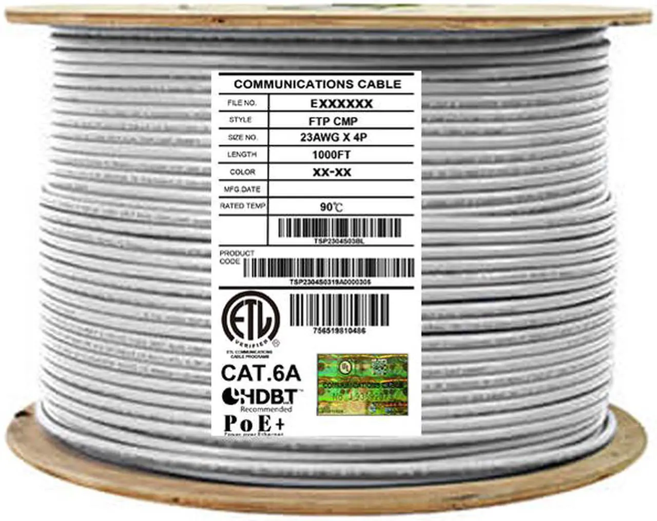 Elite Cat6a Shielded Plenum (CMP), 1000ft, 650MHz, 23AWG, F/UTP, Solid Pure Copper, 10Gb, UL ...