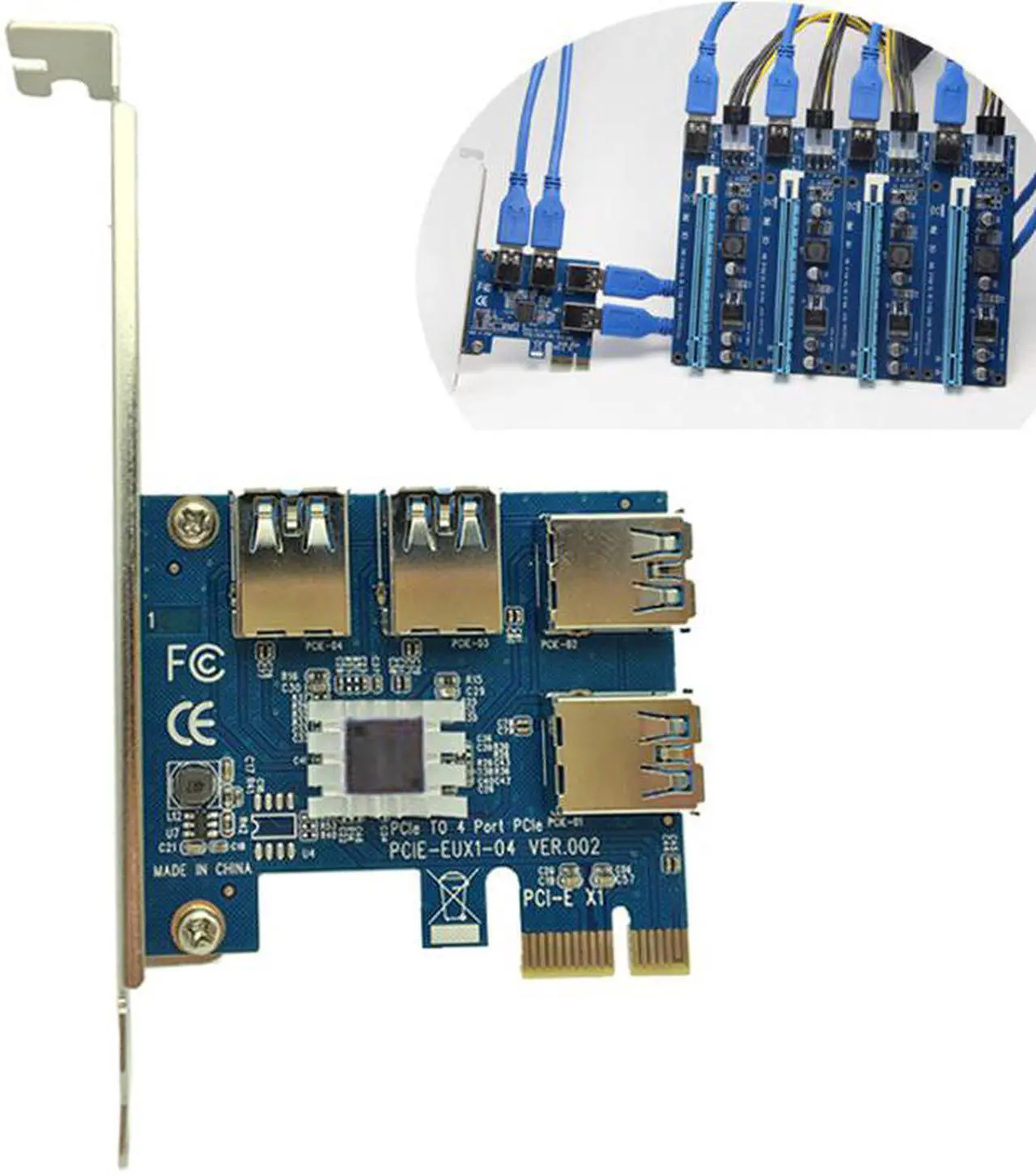 4 Slots PCI-E 1 to 4 PCI Express 16X Slot External Riser Card Adapter ...