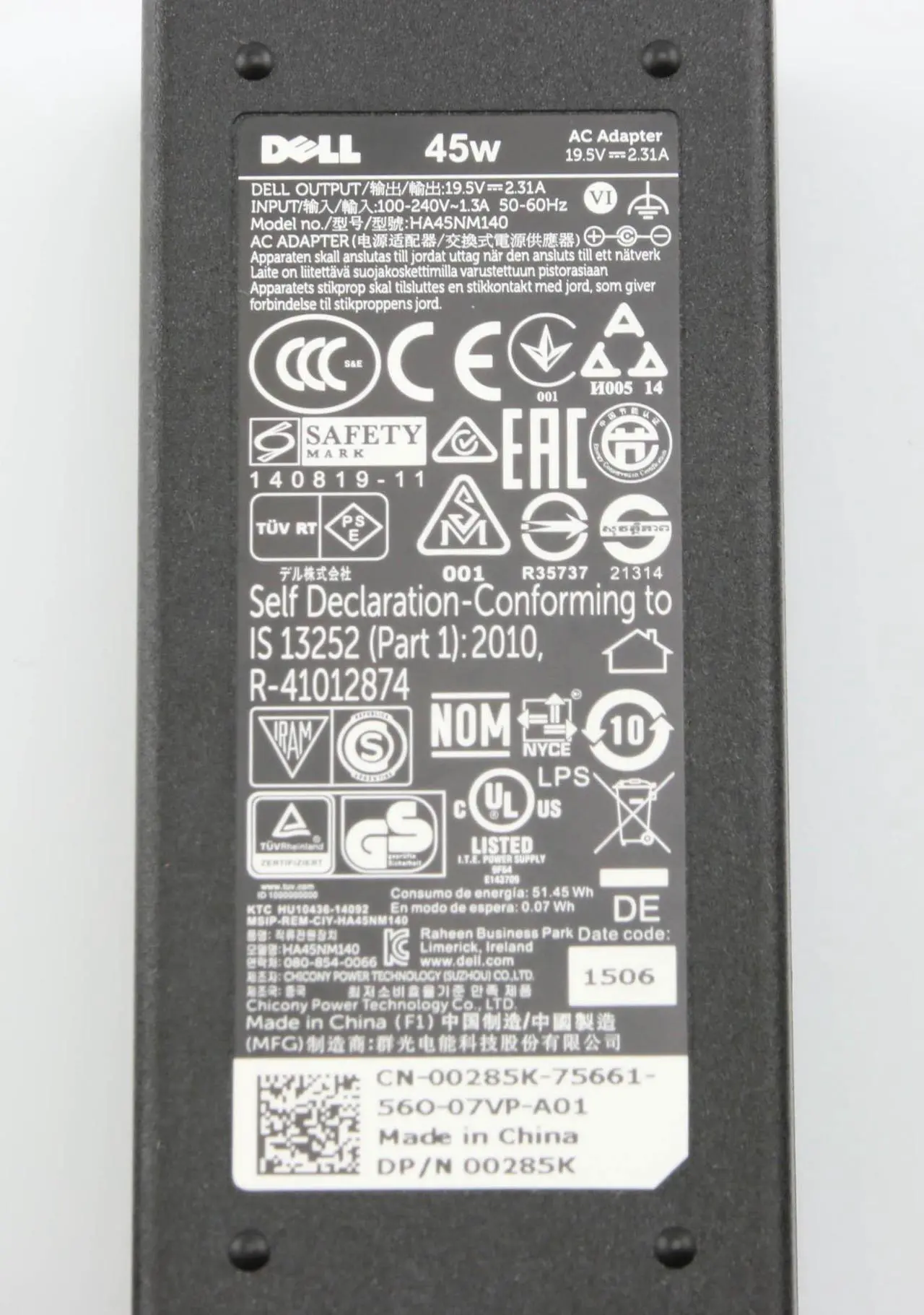 0285K Dell Inspiron 15-5555 45W 19.5V 2.31A Power AC Adapter Charger ...