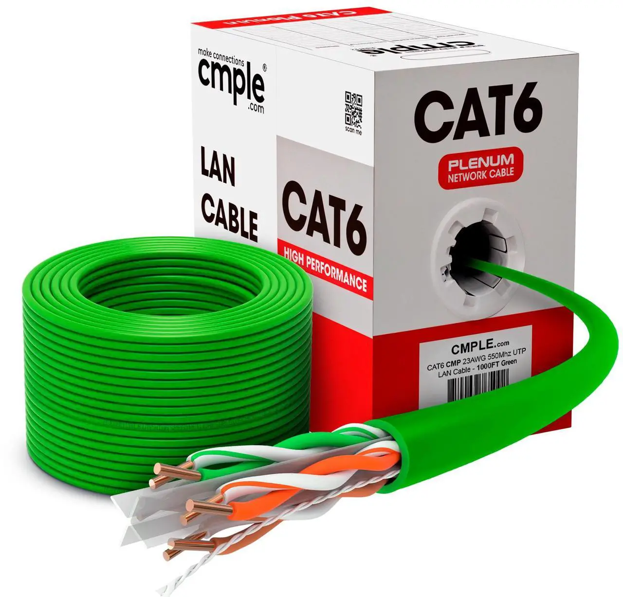 Cmple - Cat6 Plenum Ethernet Cable 1000ft, Cat 6 Cable (CMP) 550MHz ...
