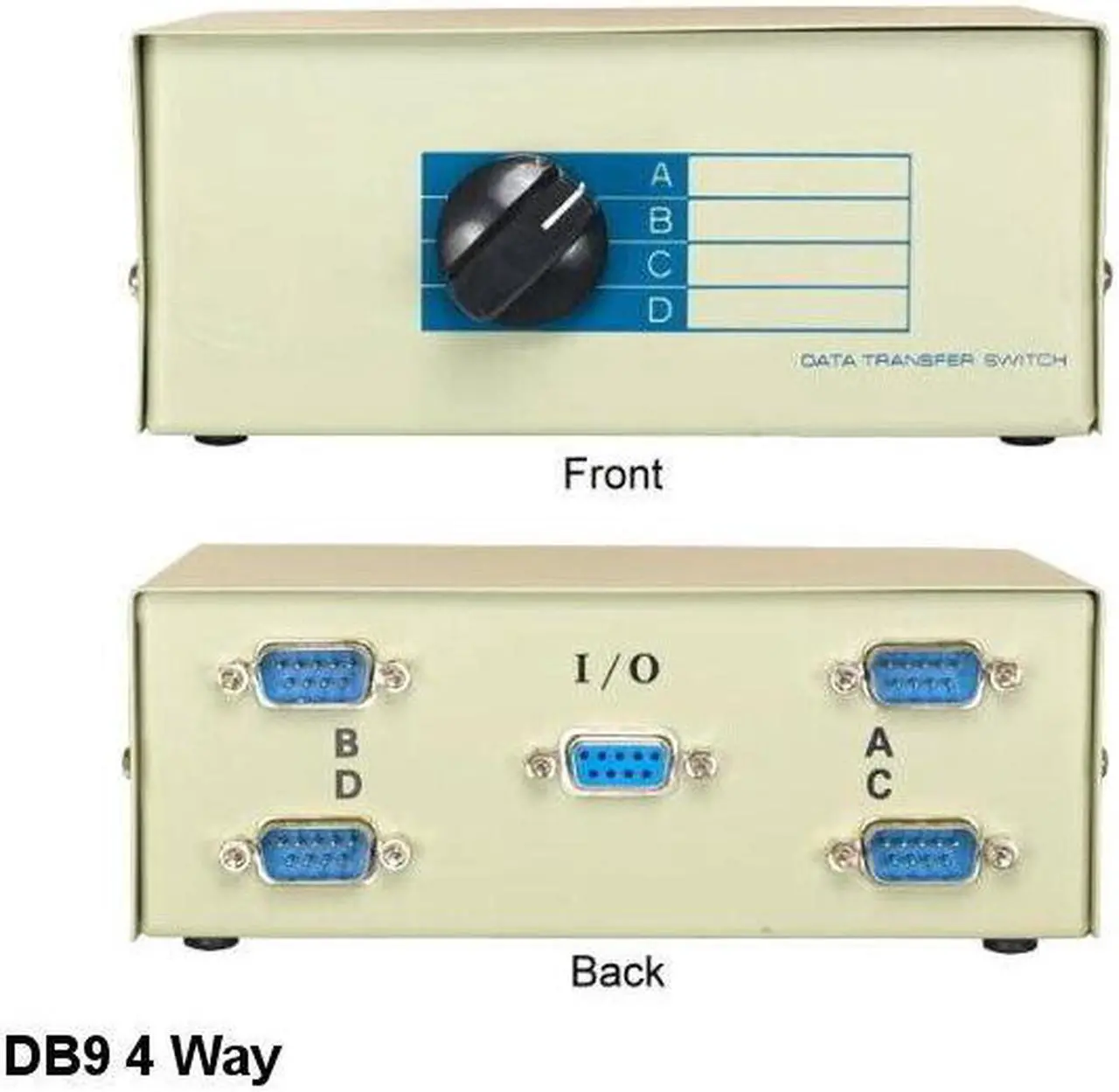 Kentek DB9 Male 4 Way Data Transfer Switch Box RS-232 9 Pin I/O ABCD ...
