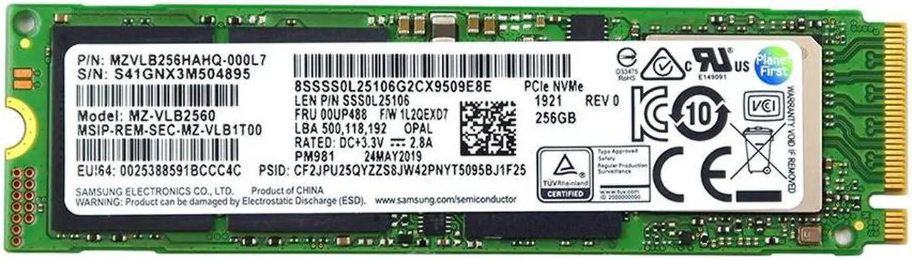 MZ-VLB2560 Samsung PM981 256GB M.2 2280 Pcie 3.0 X4 Nvme SSD Solid ...