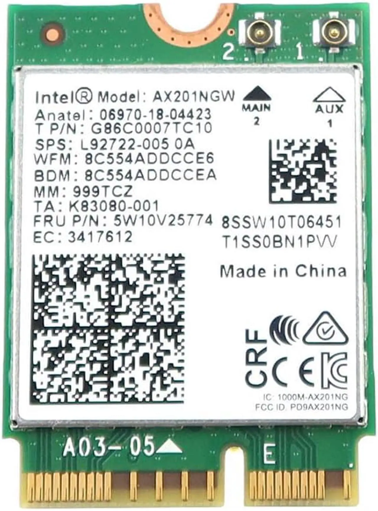 Used - Very Good: AX201NGW Intel M.2 2230 CNVIO2 802.11AX Wlan ...