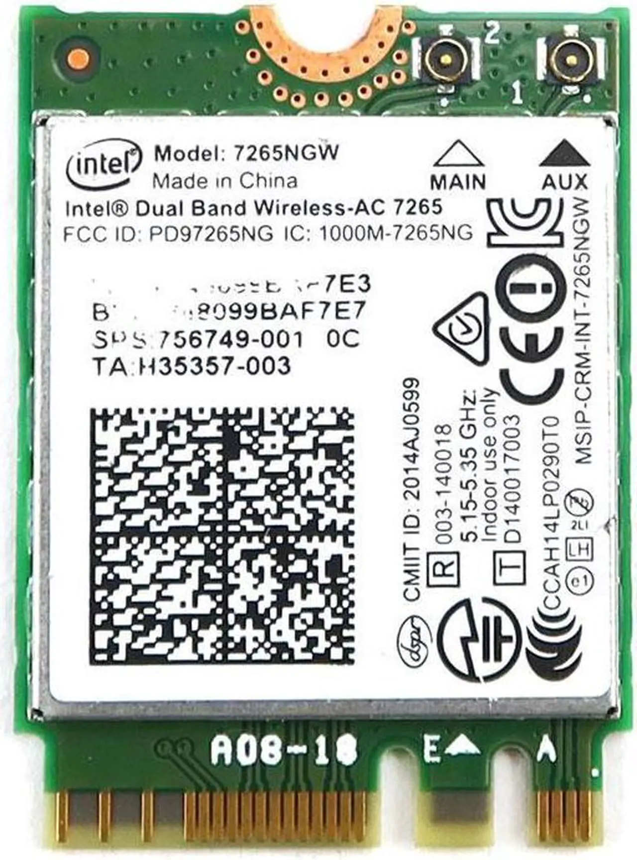 Used - Like New: 7265NGW Intel Pcie M.2 2230 802.11AC Wlan Bluetooth 4. ...