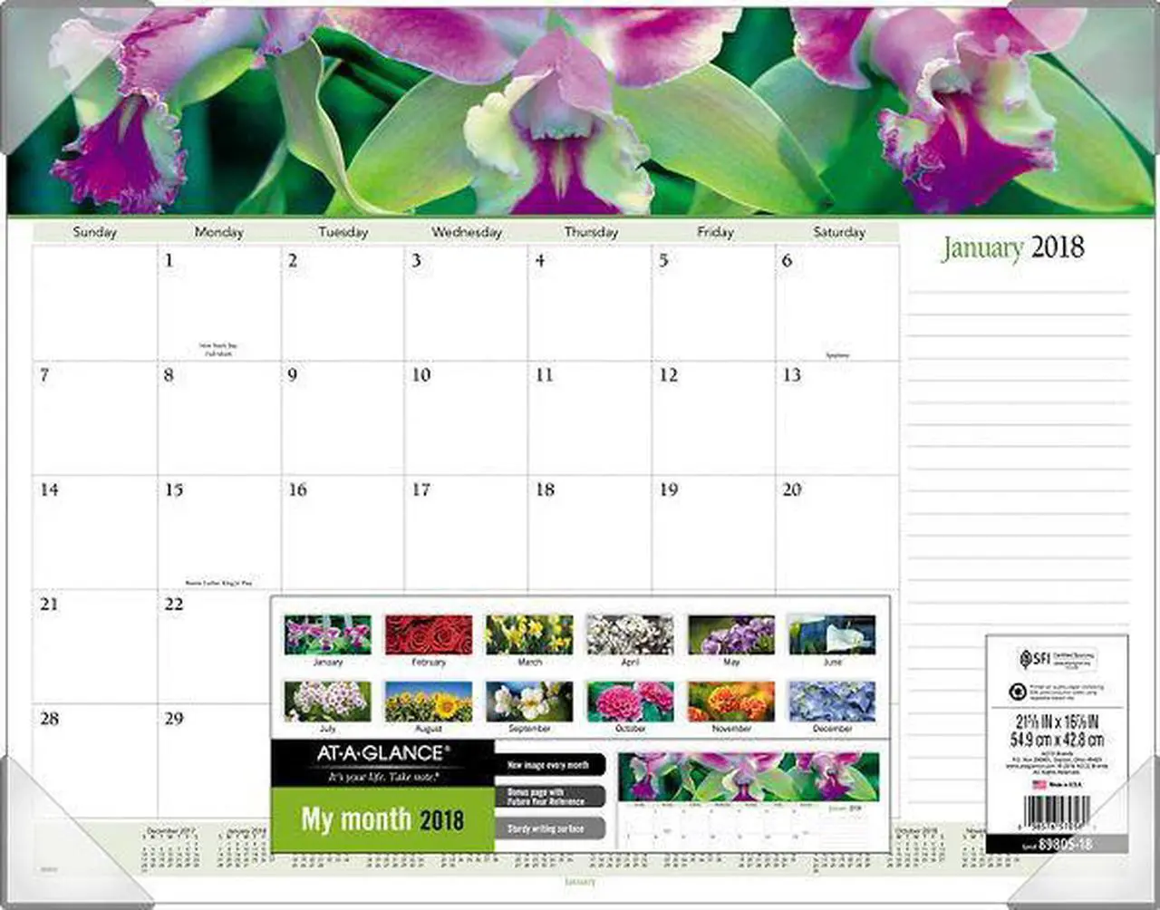 AT-A-GLANCE 8980518 Floral Panoramic Monthly Desk Pad Calendar - 16 7/8 ...