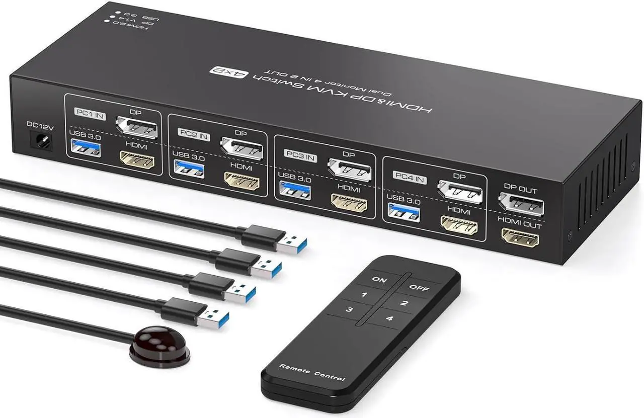 Jansicotek USB3.0 HDMI+DisplayPort KVM Switch Dual Monitor, 4K@60Hz 2K ...