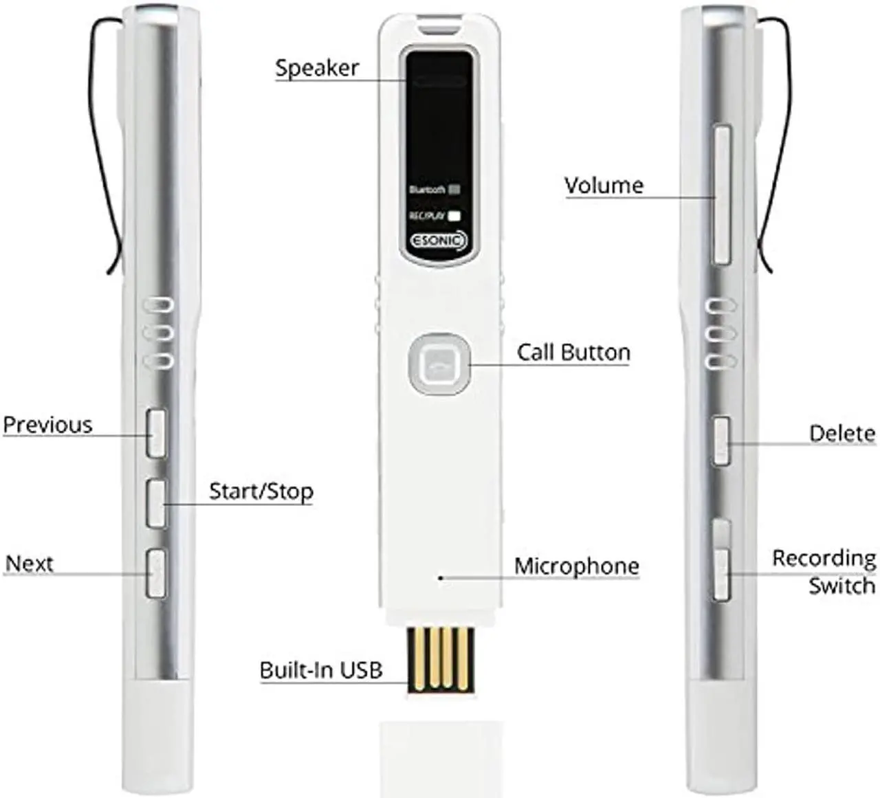 RecorderGear PR200 Bluetooth Cell Phone Call Recording Device, iPhone ...