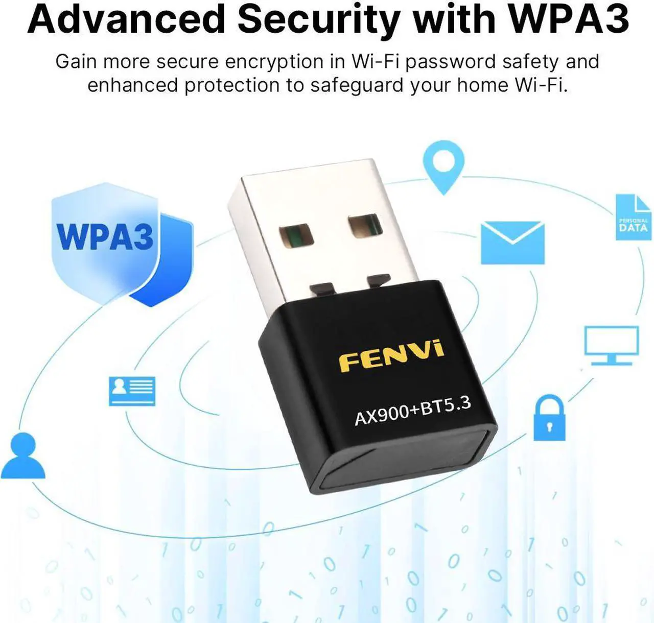 FENVI Wireless USB WiFi 6 Adapter AX900 Bluetooth 5.3 USB Dongle, 802.11ax Dual Band 5G/2.4Ghz ...