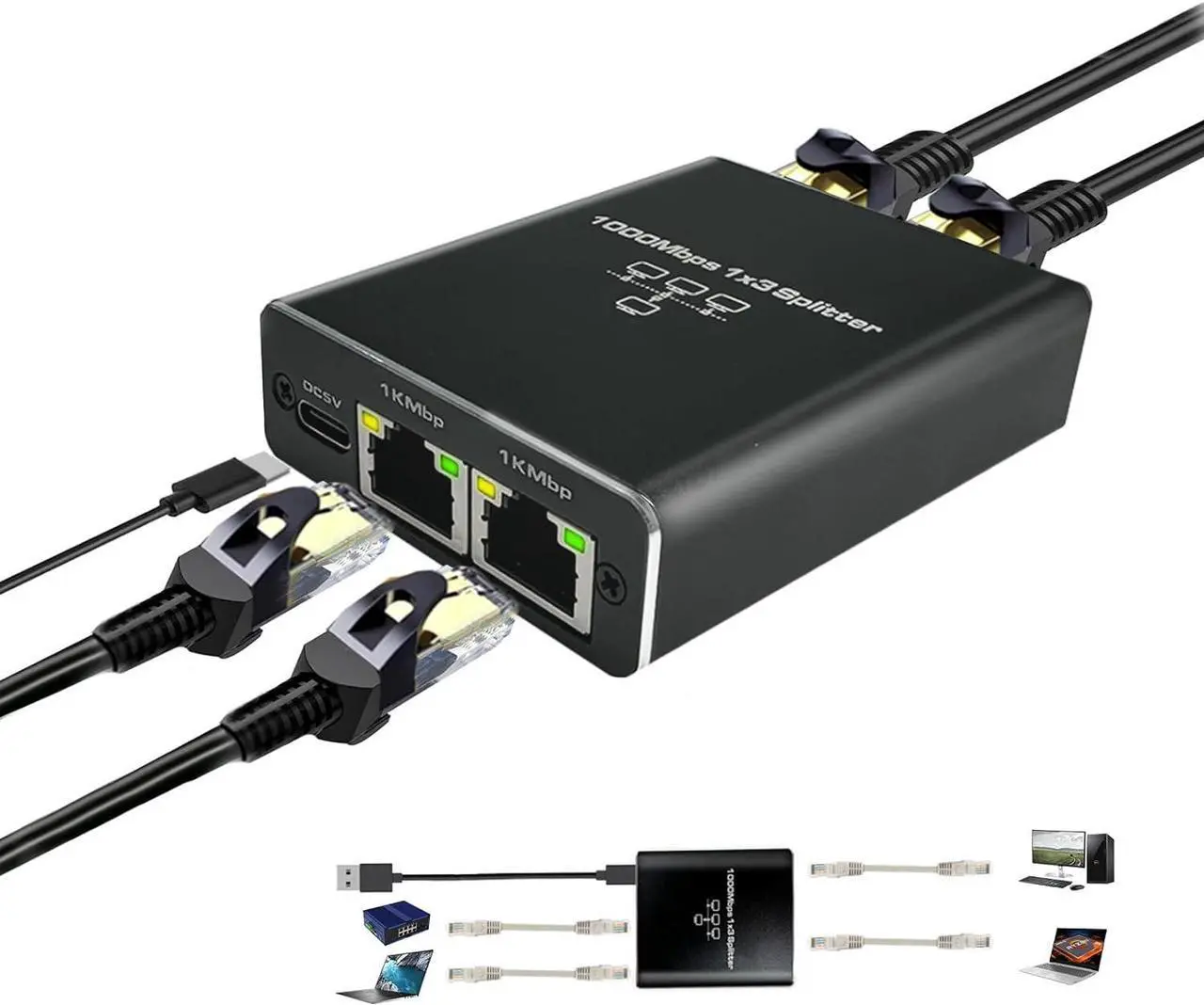 Gigabit Ethernet Splitter 1 in 3 Out, 1000Mbps 1x3 Splitter - LAN ...