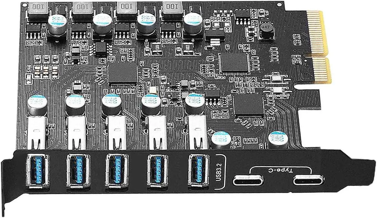 ESTONE PCIE USB 3.2 Card 7 Ports(2X USB C - 5X USB 3.2), PCI Expree to USB Expansion Card Super ...