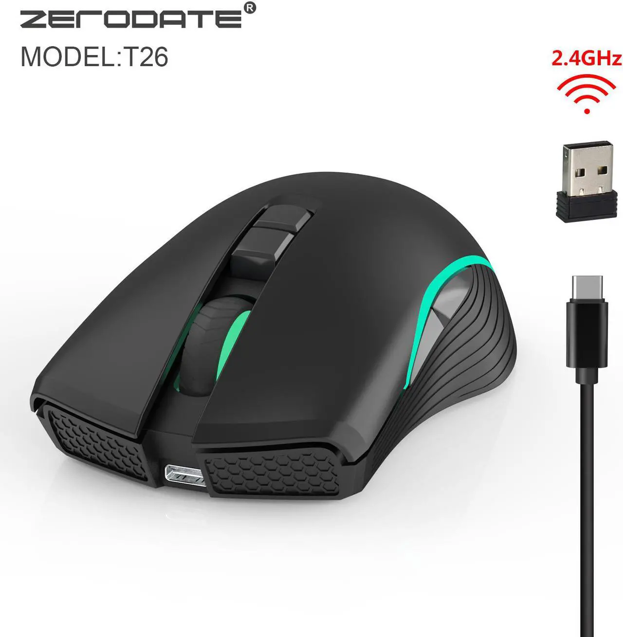 ZERODATE T26 Wireless Gaming Mouse Rechargeable Optical Mice 7 Colors ...