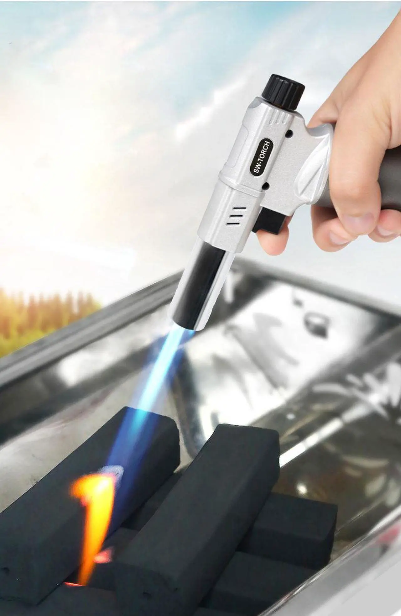 Creme Refillable Gun Torch Lighter with Safety Lock & Adjustable Flame ...