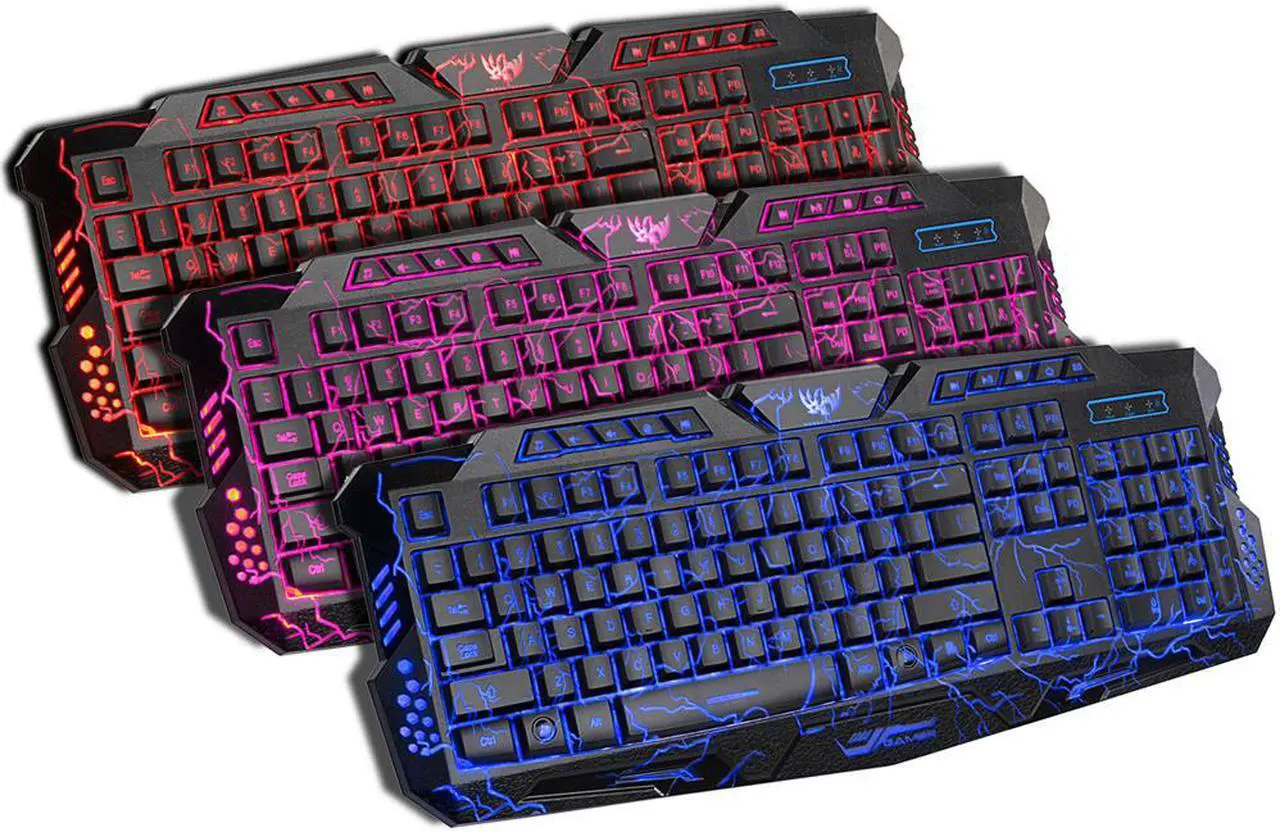 Computer Backlight Gaming Keyboard 3 Colors USB Crack Illuminated LED ...