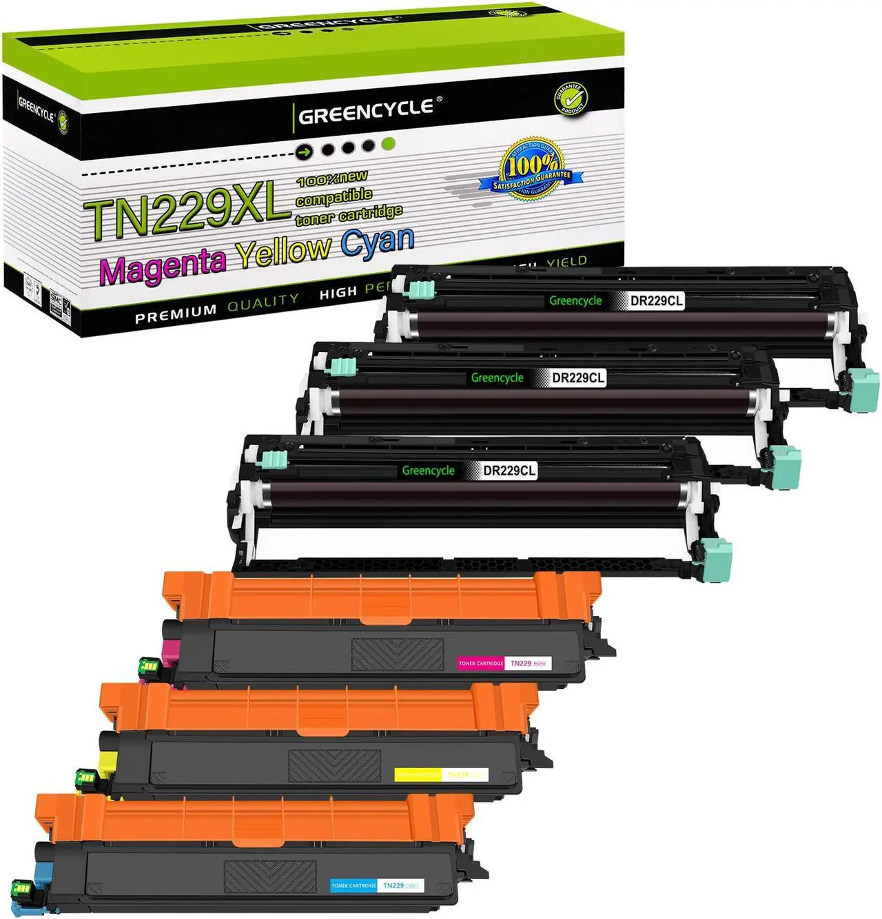 greencycle 6PK TN229XL C/Y/M toner cartridge & DR229CL drum unit ...