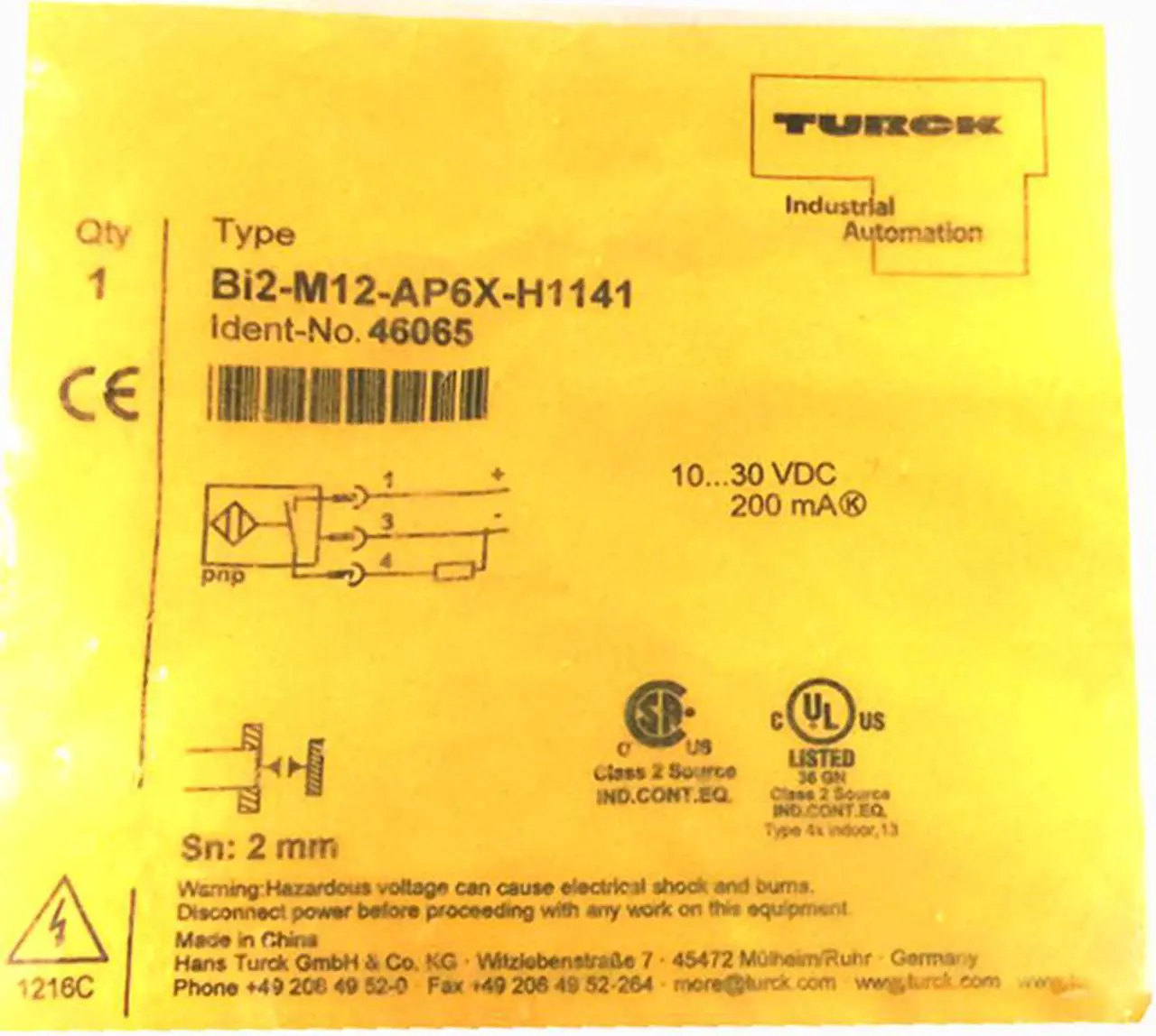 TURCK Bi2-M12-AP6X-H1141 46065 Inductive sensor PNP - Newegg.com