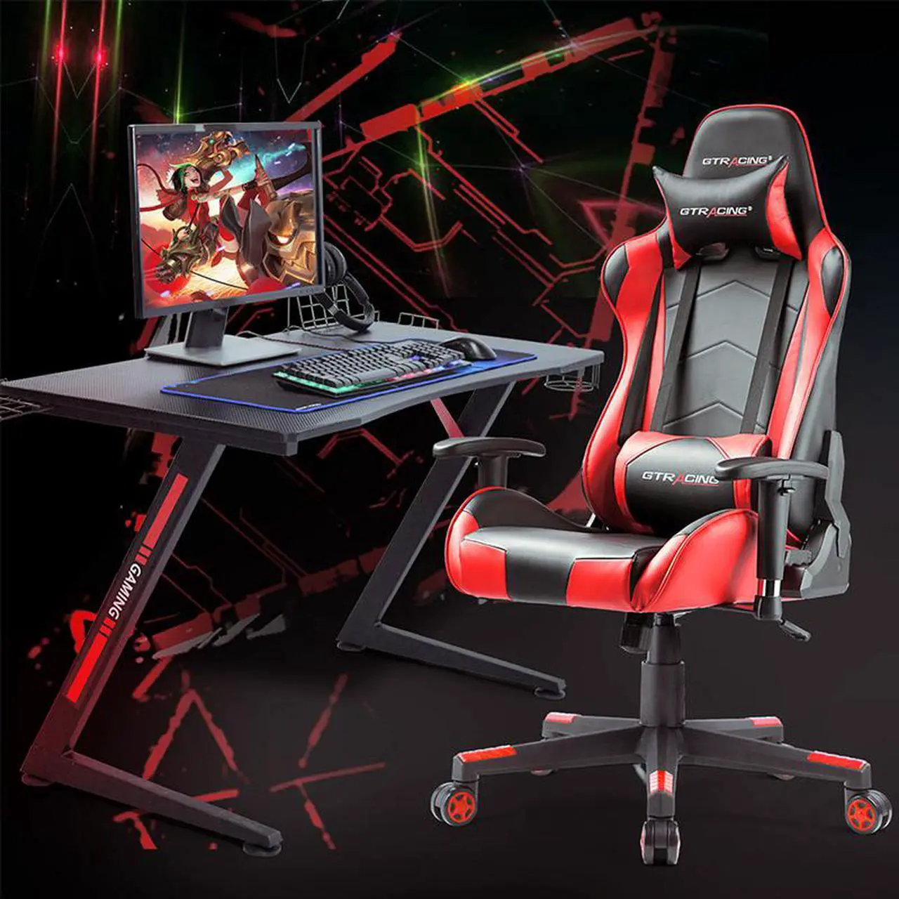 GTRACING Gaming Desk Computer Office PC Gamer Table Pro Racing Style ...