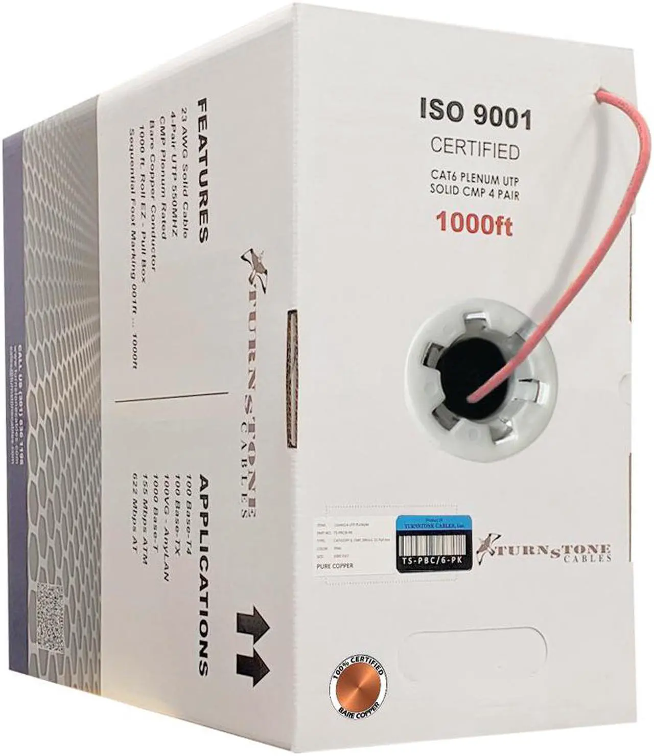 CAT6 Plenum (CMP) Cable, 100% Solid Bare Copper, 1000FT | 23AWG 4Pair ...