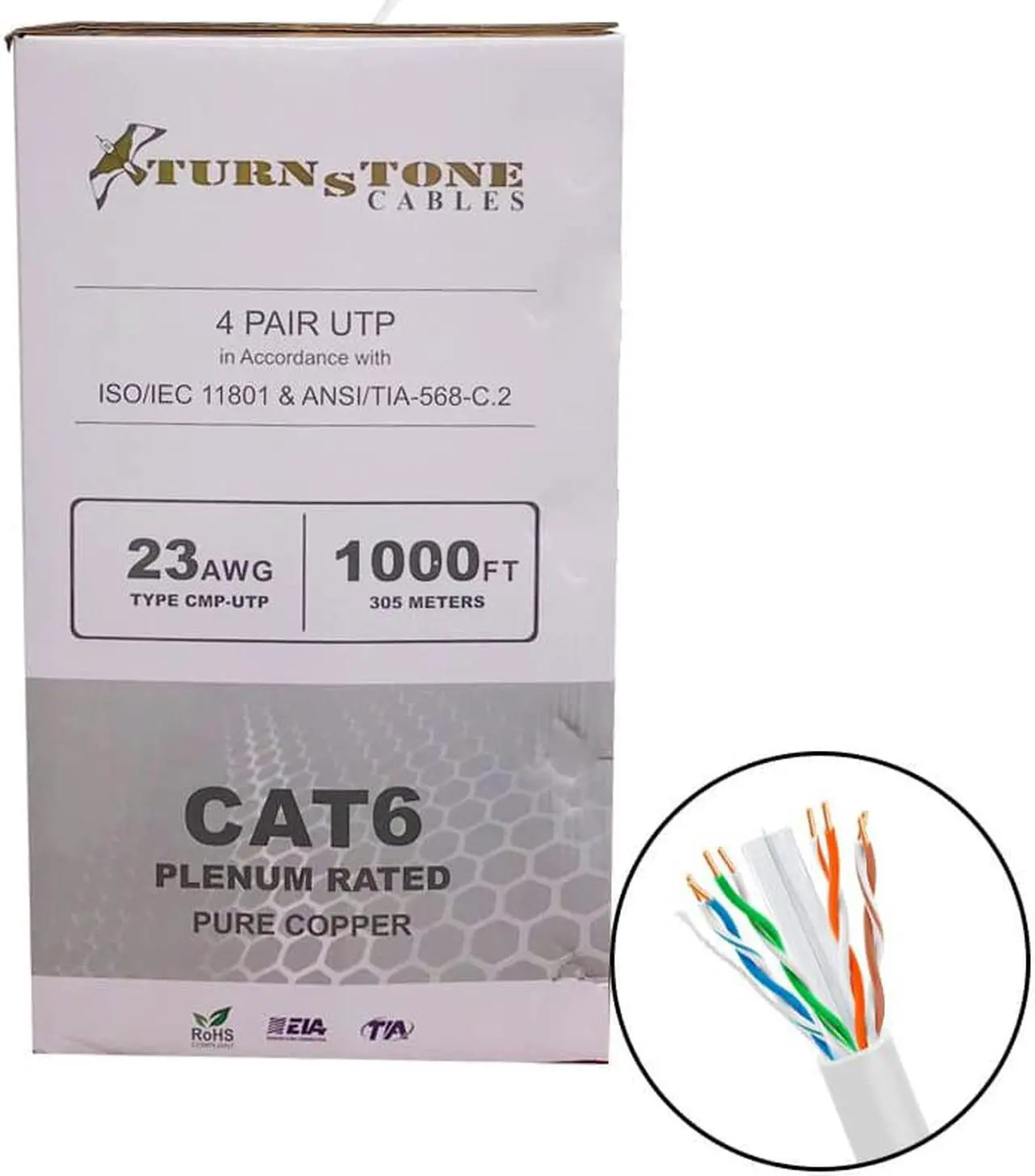 CAT6 Plenum (CMP) Cable, 100% Solid Bare Copper, 1000FT | 23AWG 4Pair, Solid 550MHz Network ...
