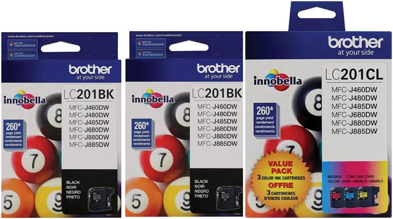 Genuine Brother LC201 (LC-201) Color (Bk/C/M/Y) Ink Cartridge 5-Pack ...