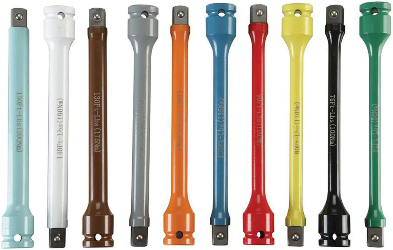 10 Piece 1/2 inch Torque Limiting Extension Bar Set with Carrying Case ...