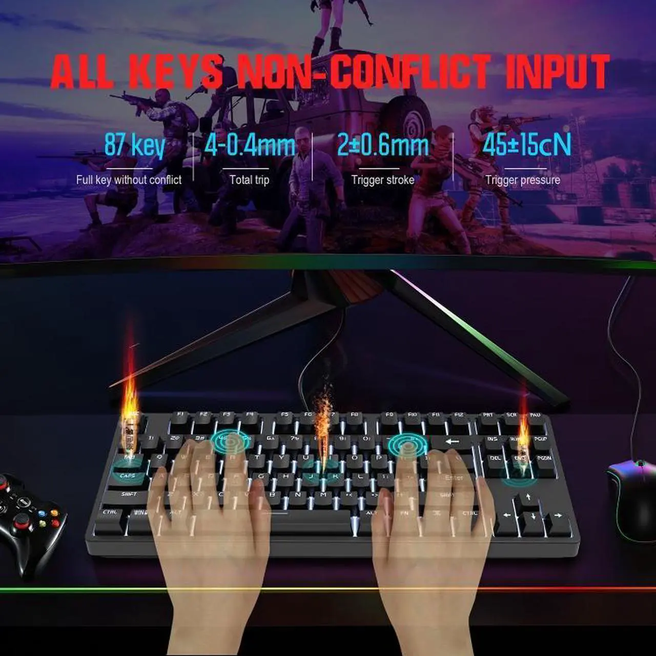 HXSJ L600 87 Keys USB-C / Type-C Wired Red Shaft Mechanical Keyboard ...