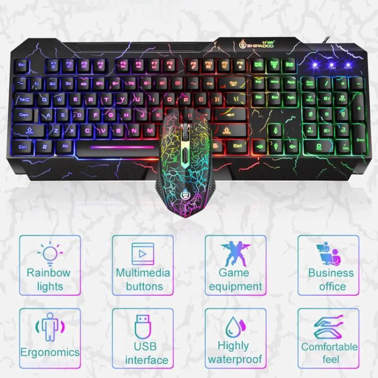 SHIPADOO D620 104-key Wired RGB Color Cracked Backlight Gaming Keyboard ...