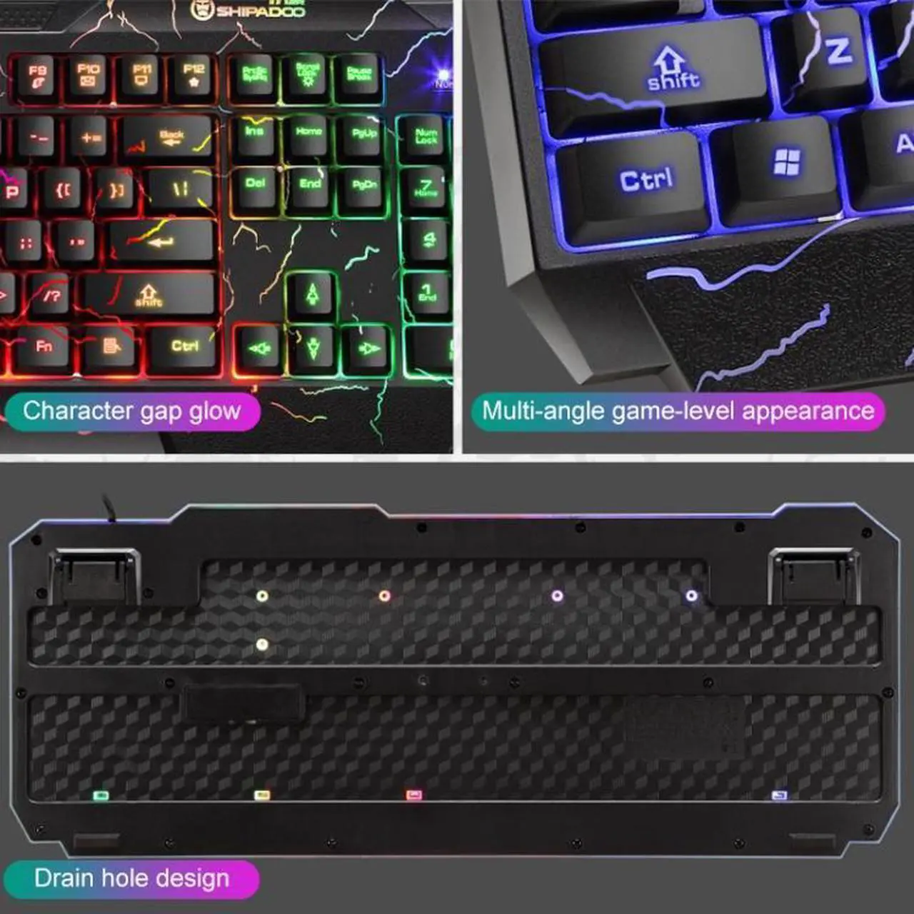 SHIPADOO D620 104-key Wired RGB Color Cracked Backlight Gaming Keyboard ...