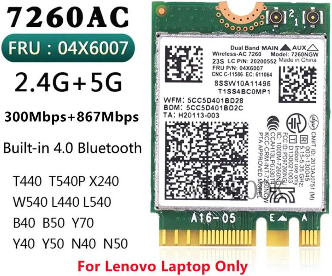 Wireless-AC7260 7260NGW 7260AC 867M Wifi BT 4.0 Dual Band 2.4G/5G M2 ...