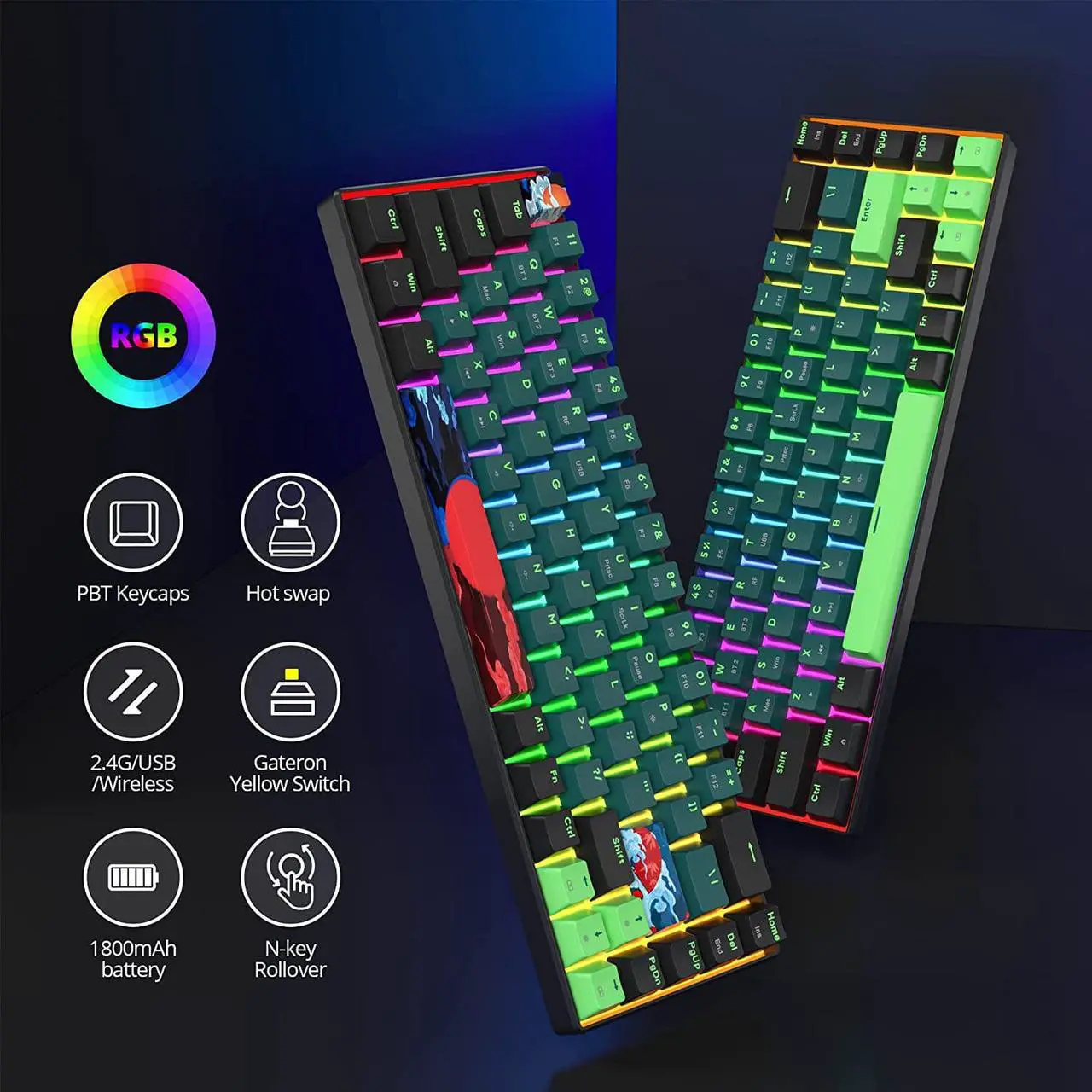 surmen GT68 Wireless Mechanical Gaming Keyboard, Hot Swappable 60% ...