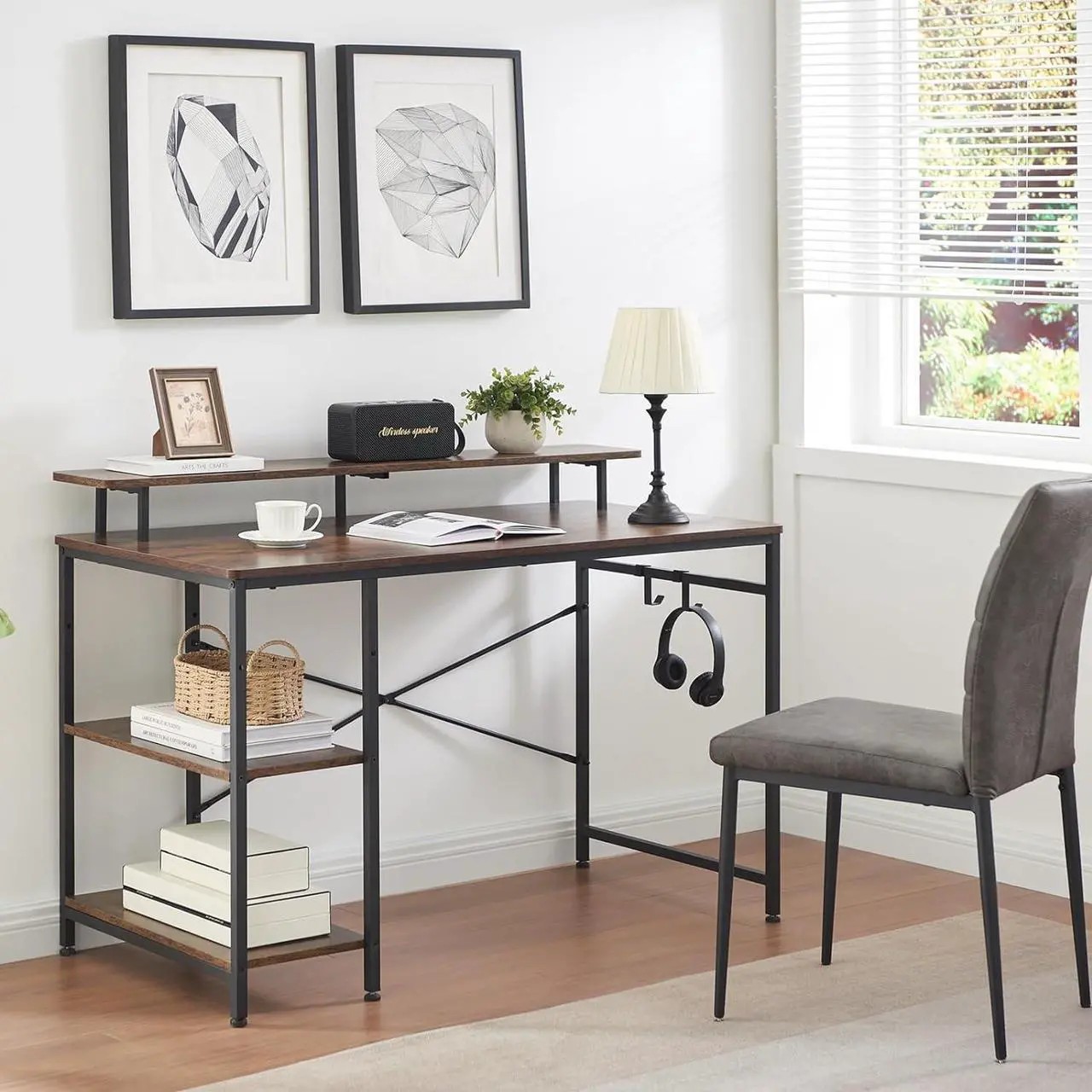 Home Office Desk, 47 Computer Desk, 2 Storage Shelves on Left or Right ...