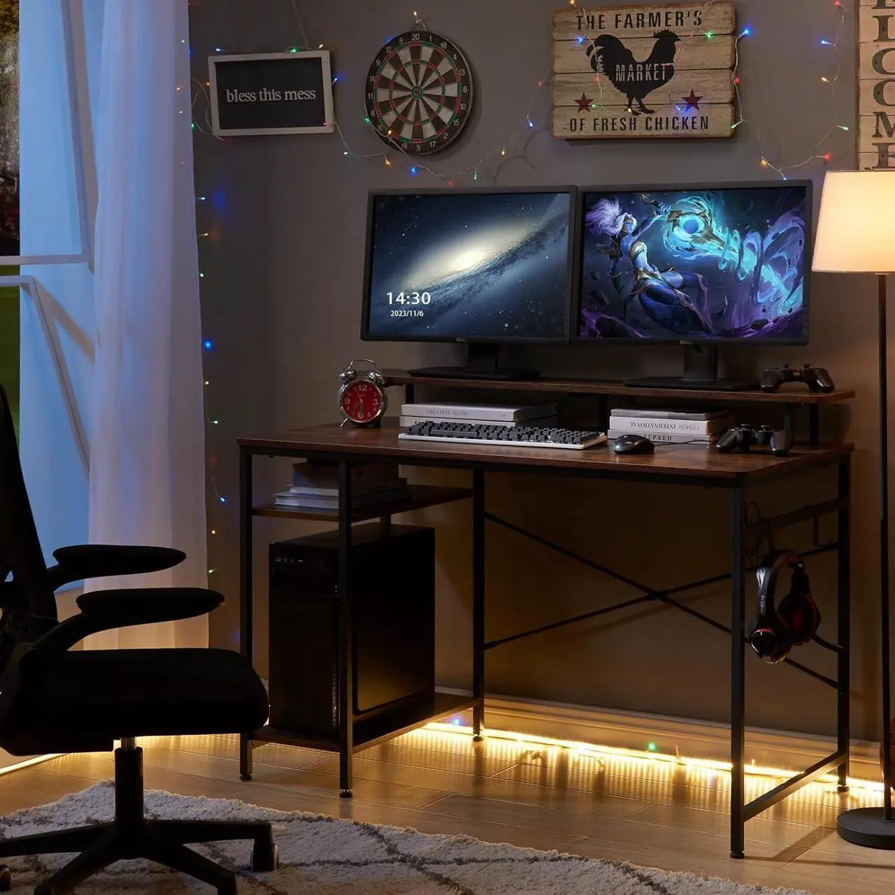 Home Office Desk, 47 Computer Desk, 2 Storage Shelves on Left or Right ...