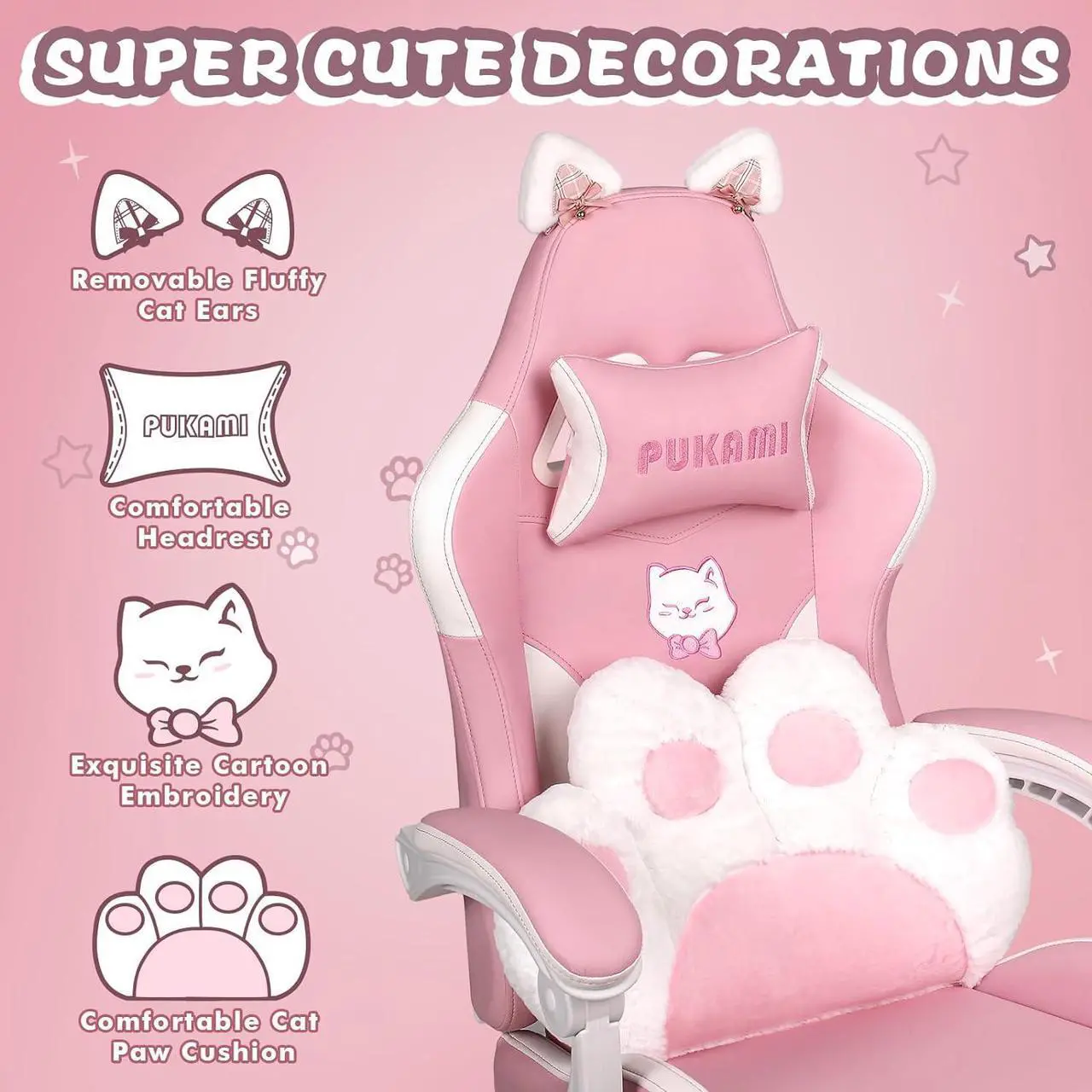 Vitesse Gaming Chair with Cat Ears,Cute Computer Chair for Girl with ...