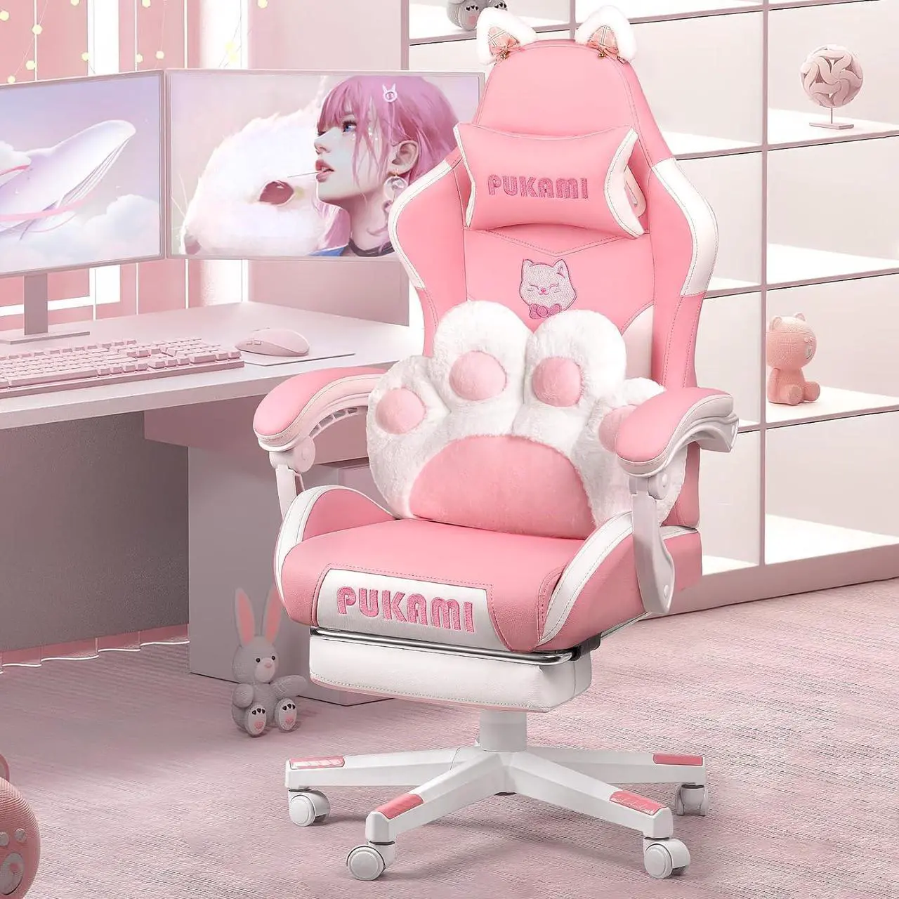 Vitesse Gaming Chair with Cat Ears,Cute Computer Chair for Girl with ...