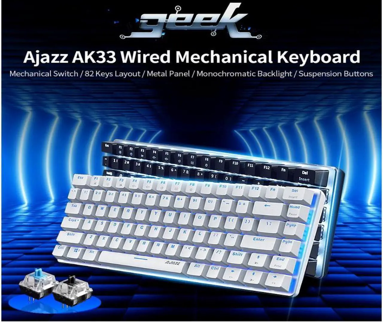 UrChoiceLtd® Ajazz Geek AK33 Backlit Usb Wired Gaming Mechanical Keyboard Black Switch for ...