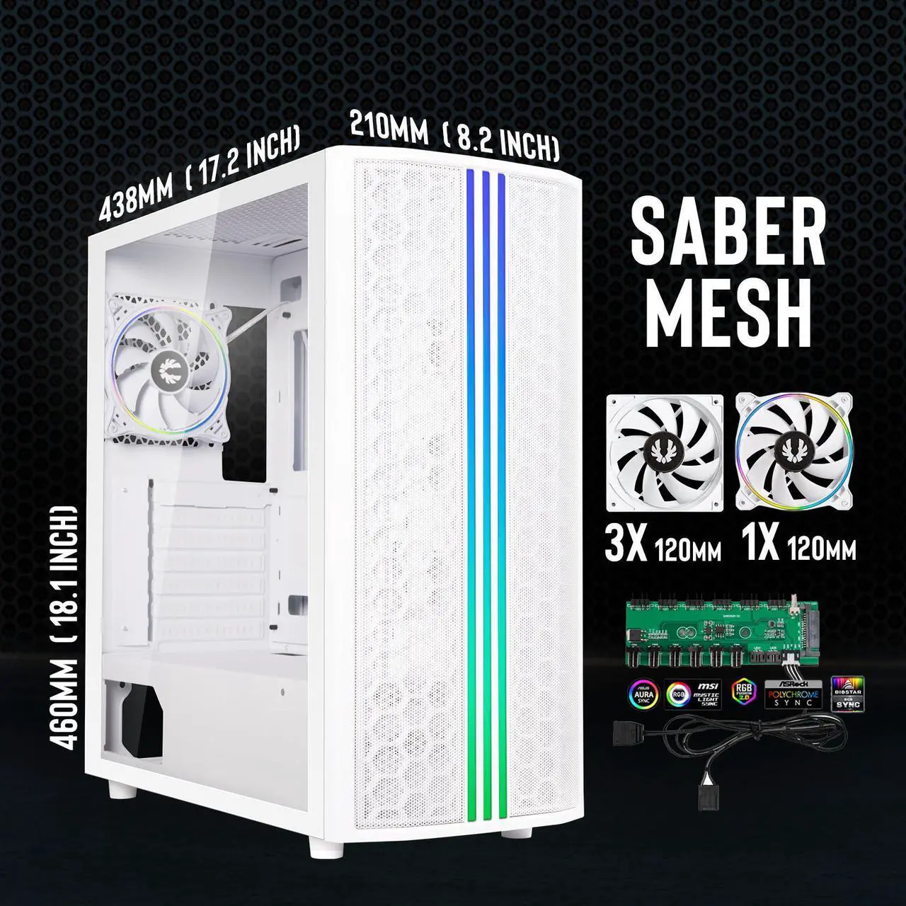 BitFenix Saber Mesh High Airflow ATX ARGB PC Gaming Case White, GPU ...