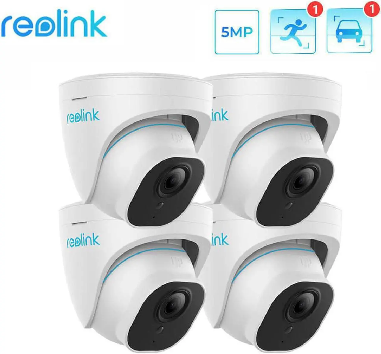 Reolink 4pcs RLC-520A, 5MP Outdoor Security Camera, Smart Human/Vehicle ...