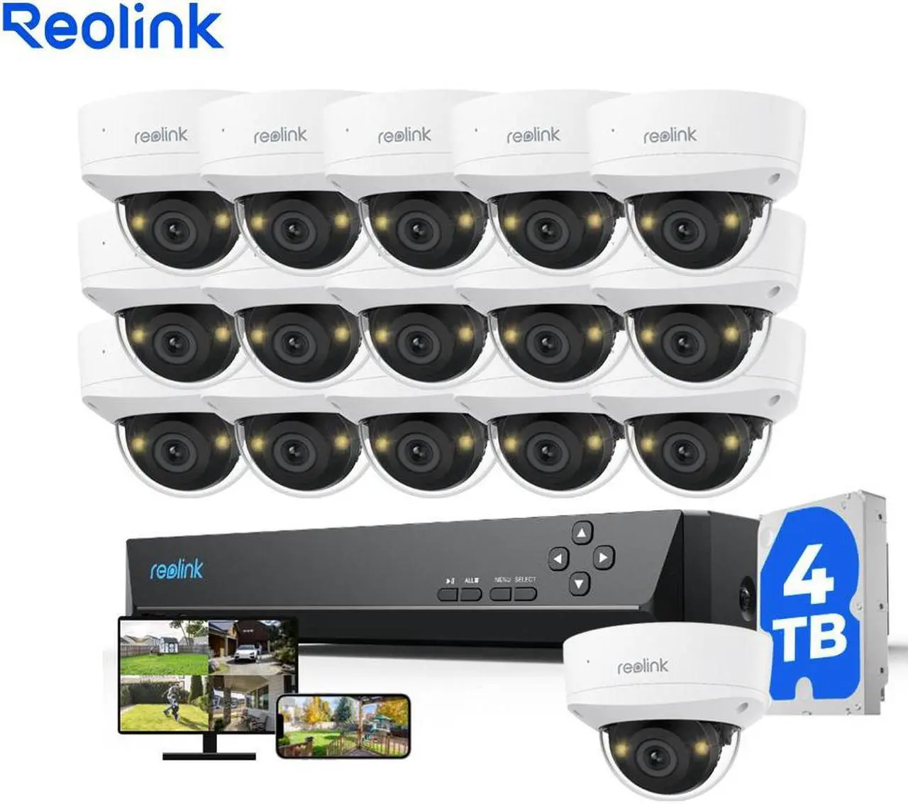 Reolink 16CH PoE Security Camera System, 16pcs 4K IP Camera RLC-840A ...