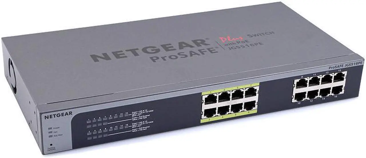 Refurbished: JGS516PE Netgear ProSafe Plus Switch, 16-Port w/ PoE ...