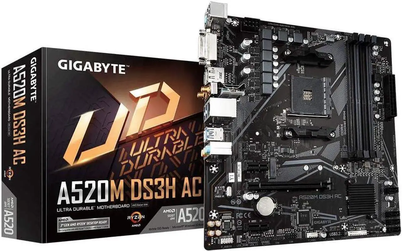 Refurbished: GIGABYTE A520M DS3H AC AM4 AMD 520 ATX Motherboard with ...