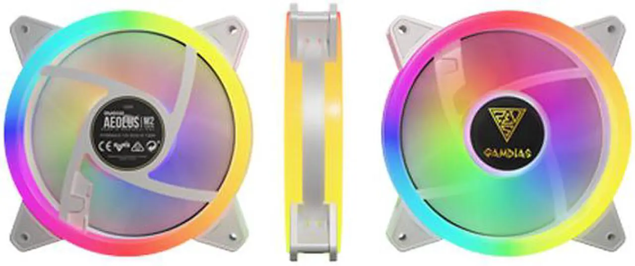 GAMDIAS AEOLUS M2-1204R 120MM RGB Fans WHITE, 4 in 1 Fan Pack with ...